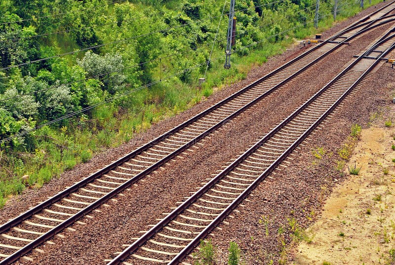 Railroad Tracks with Railroad Switch Two Paths Come Together Stock ...