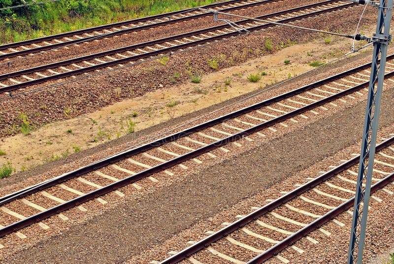 Railroad Tracks with Railroad Switch Two Paths Come Together Stock ...