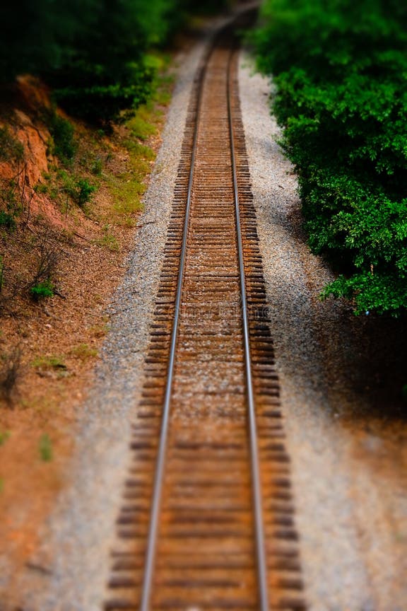 Railroad Tracks with Tilt Shift Lens Effect Stock Image - Image of ...
