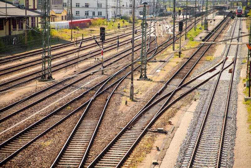 Railroad Tracks on Train Station Stock Photo - Image of light, german ...