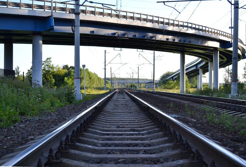 Railroad Tracks Under the Automobile Overpass Stock Photo - Image of ...