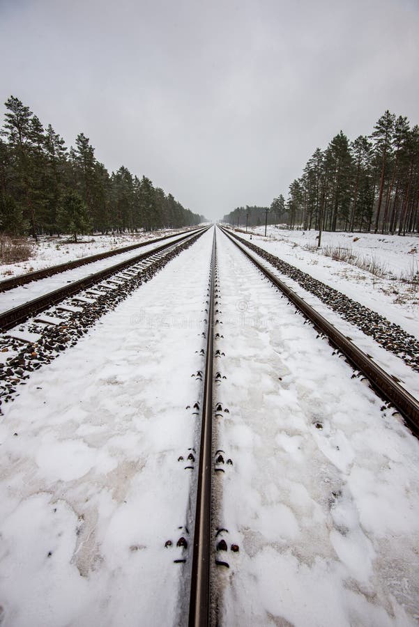 Railroad Tracks in Winter Under Snow Stock Photo - Image of locomotive ...