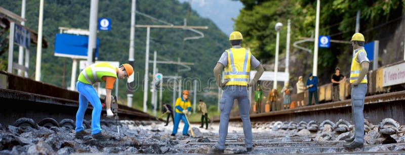Railroad tracks workers stock image. Image of sunset - 237204069