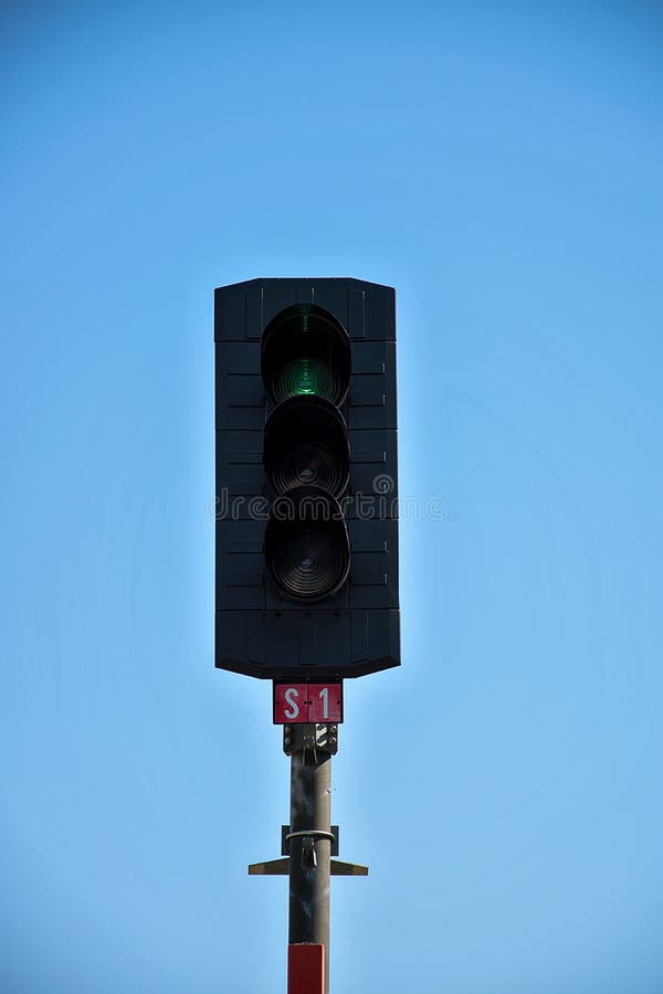 Railroad Traffic Light on Which Red Lights. Construction of Railway ...