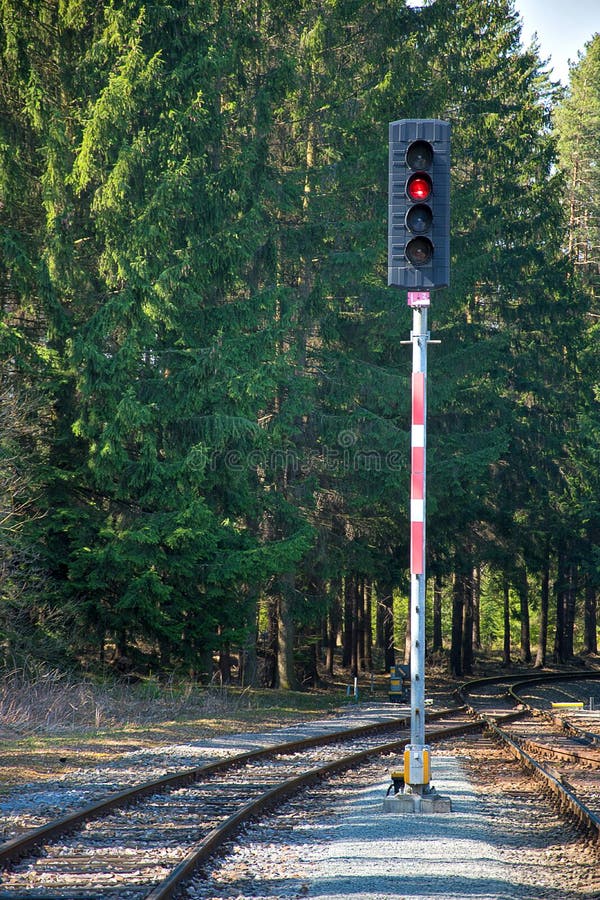 Railroad Traffic Light on Which Red Lights. Construction of Railway ...