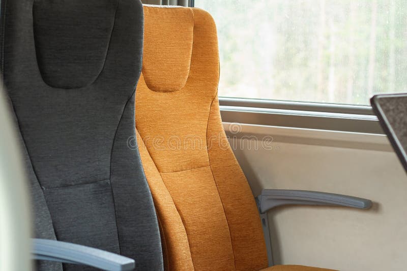 Railroad Train Interior Seats and Window. Inside of Russian Suburban ...