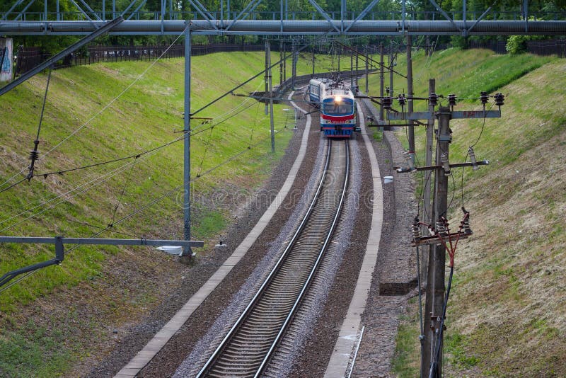 Railroad with train editorial stock image. Image of movement - 73846909