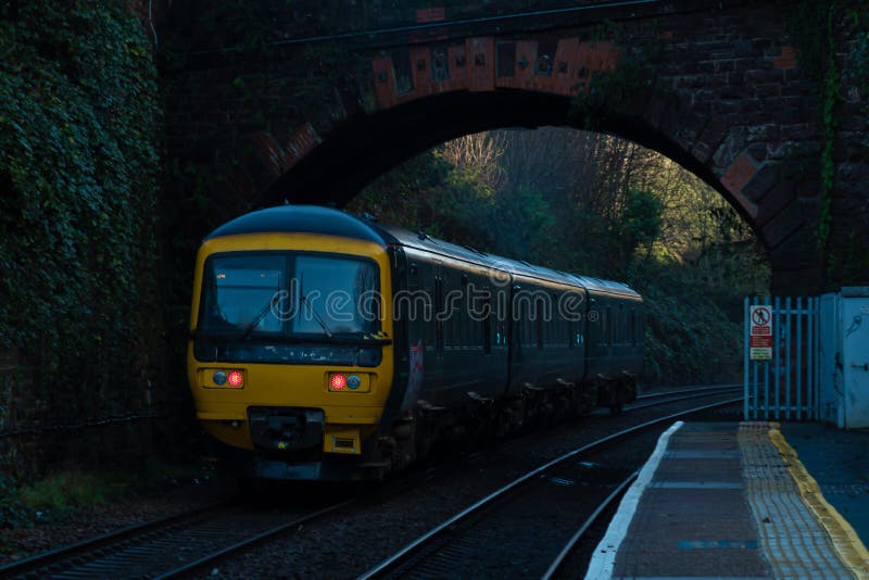 Railroad with Train in a Tunnel, the Train on the Railway Line Comes ...