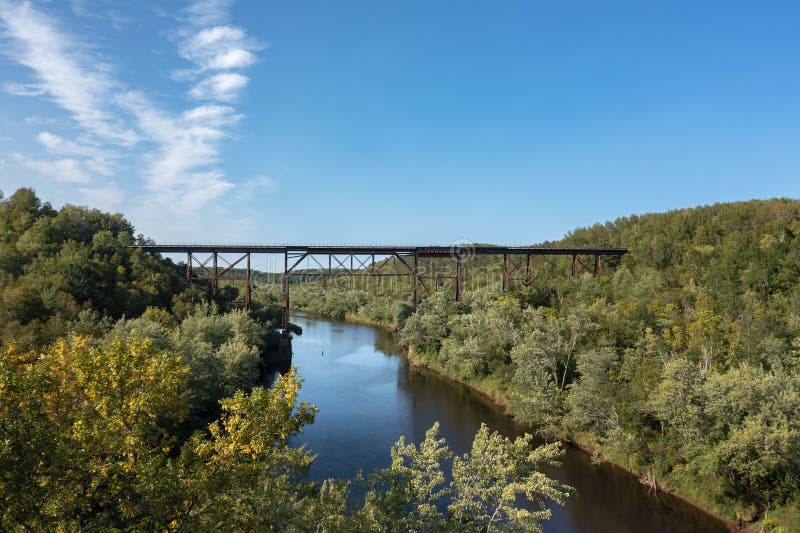 Railroad Trestle Over River in Minnesota Stock Photo - Image of aloft ...