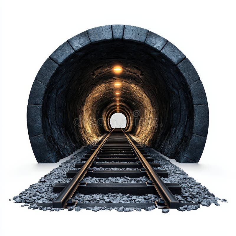 Railroad Tunnel with Illuminated Pathway Stock Illustration ...