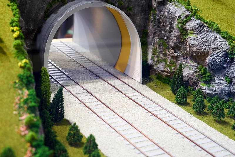 Railroad Tunnel Model with Mountains and Trees. Railway Tunnel Stock ...
