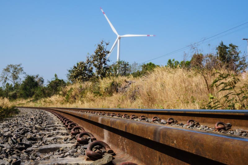 Railroad and wind turbine stock photo. Image of nature - 48881454