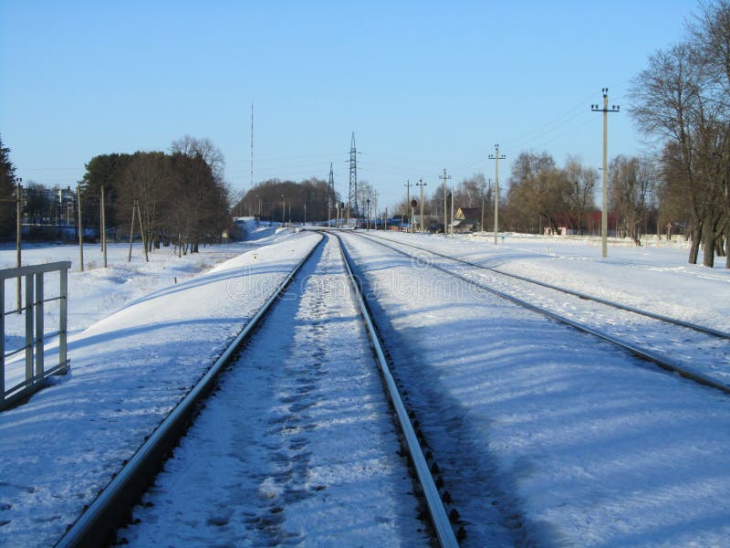 Railroad in the winter stock image. Image of road, footstep - 74287213