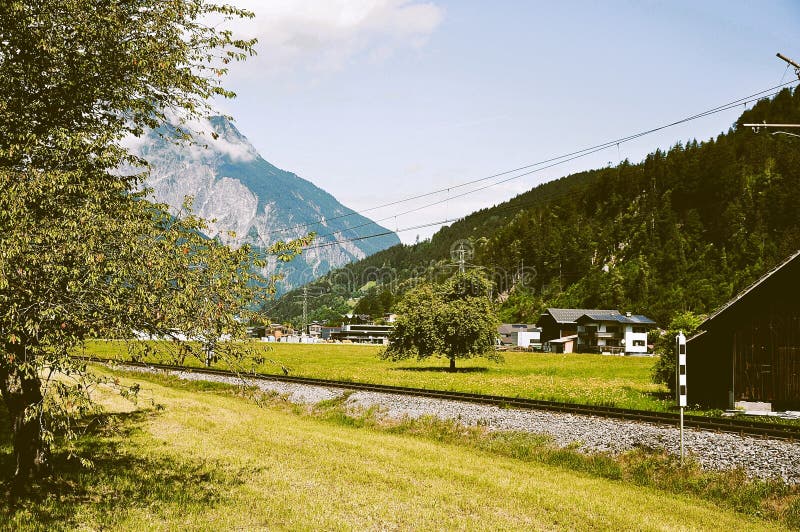 Rails in Alps - Alpine Landscape Stock Image - Image of farm, autumn ...