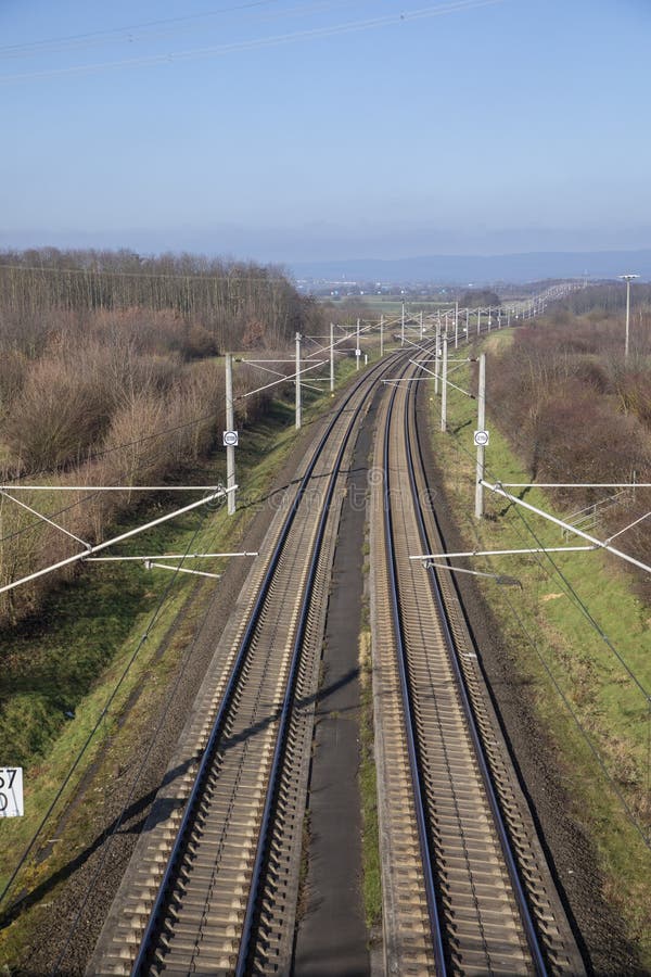 Rails with Electrification for Highspeed Train in Germany Stock Image ...