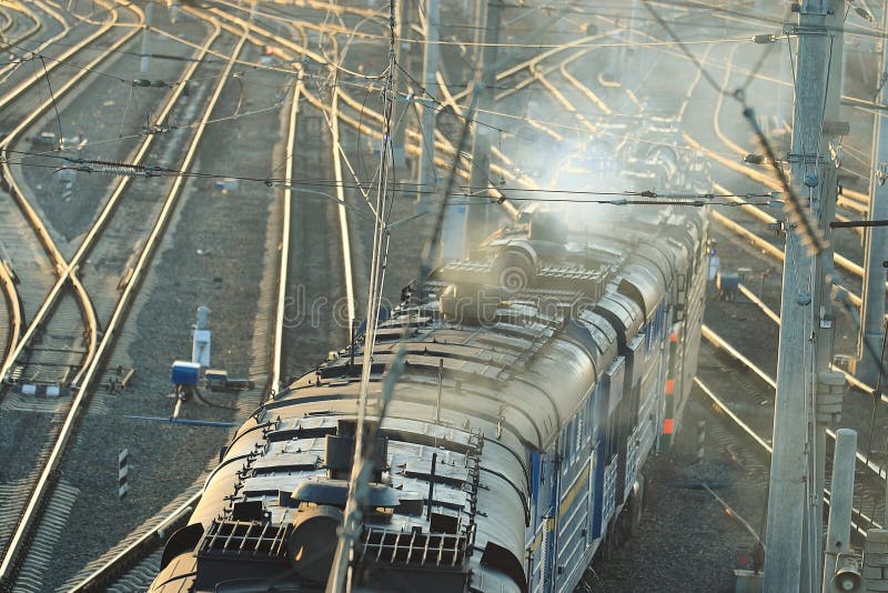 Rails Path with Train at Station Stock Photo - Image of locomotive ...