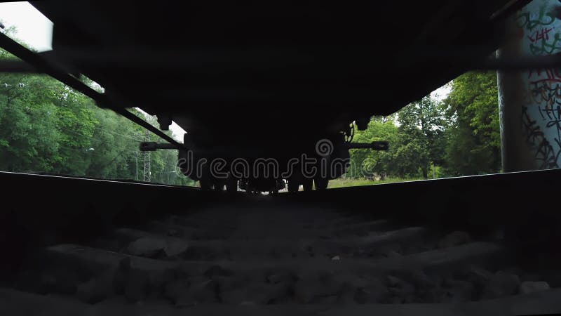 Rails in Perspective Under the Train. Freight Train, Railway Line Stock ...