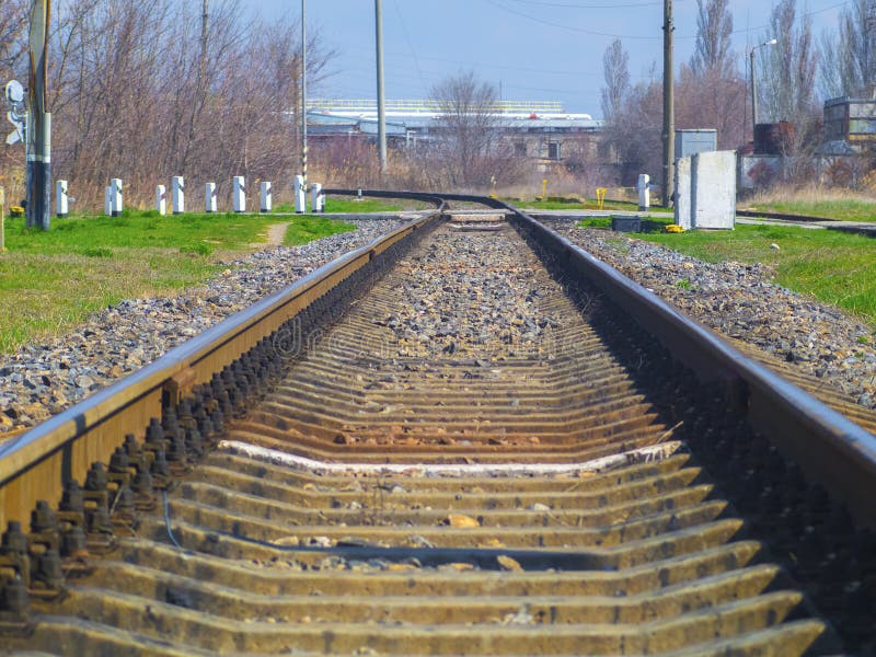 Rails of the Railroad Go into the Distance Stock Image - Image of light ...