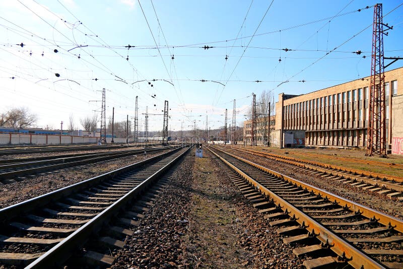 Rails on the Railroad Leading Forward Stock Photo - Image of path ...