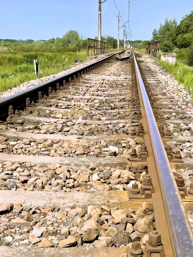 Steel Rails on a Single Track Railway Stock Image - Image of underlying ...