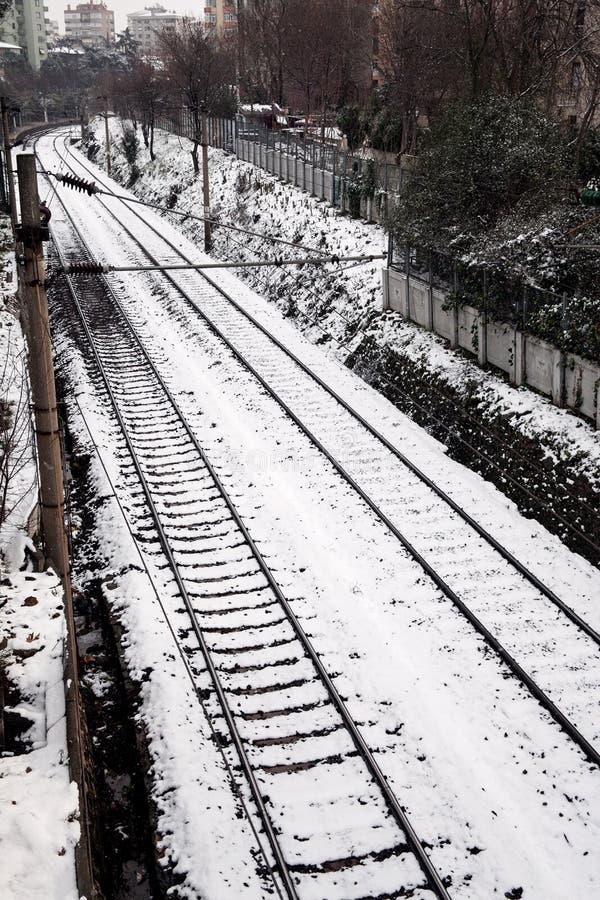 Rails in the snow stock image. Image of street, rail - 36750459