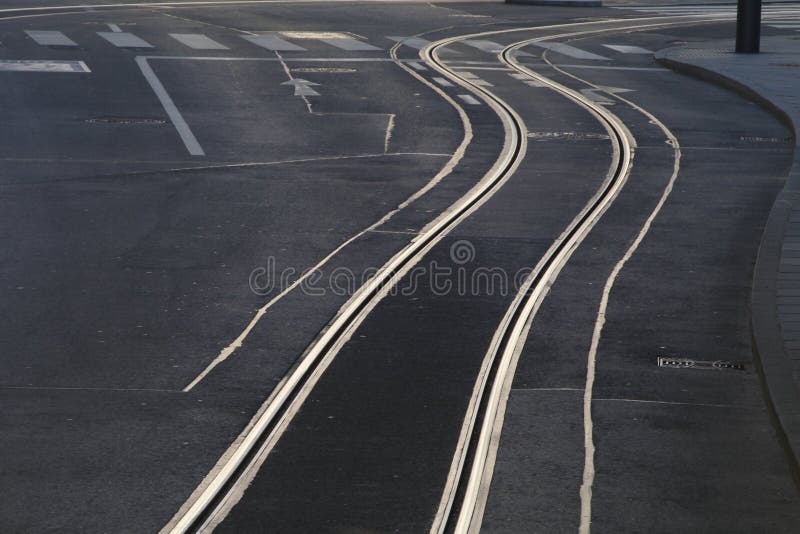 Rails of a Tramway in Evening Light Stock Image - Image of road ...