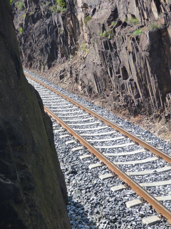 Railwai Track between Steep Rocks Stock Image - Image of ties ...