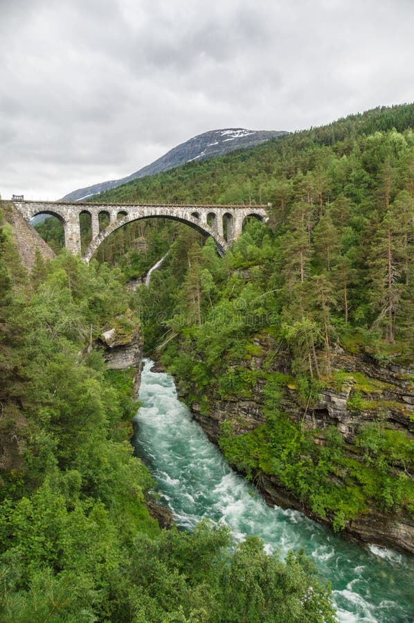 Railway Arch Bridge Kylling Crosses Rauma River Stock Photo - Image of ...