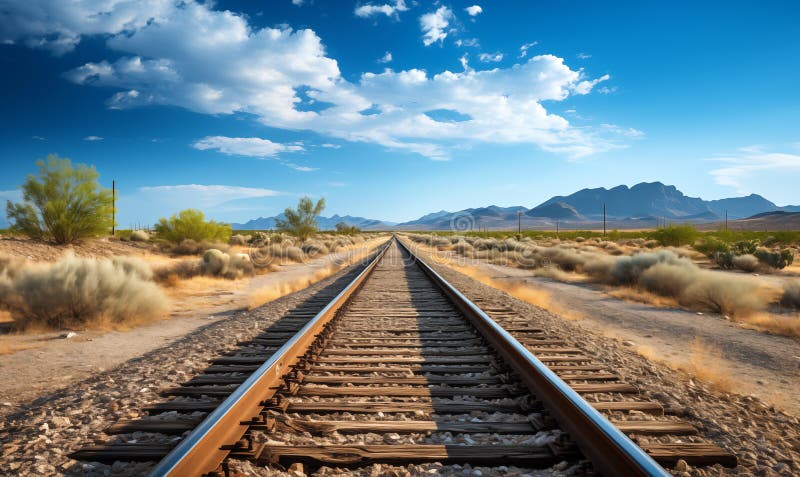 Railway in the Arizona Desert with Blue Sky and White Clouds. Stock ...