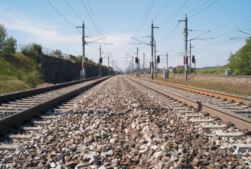 Railroad Tracks in the Field Stock Photo - Image of station ...