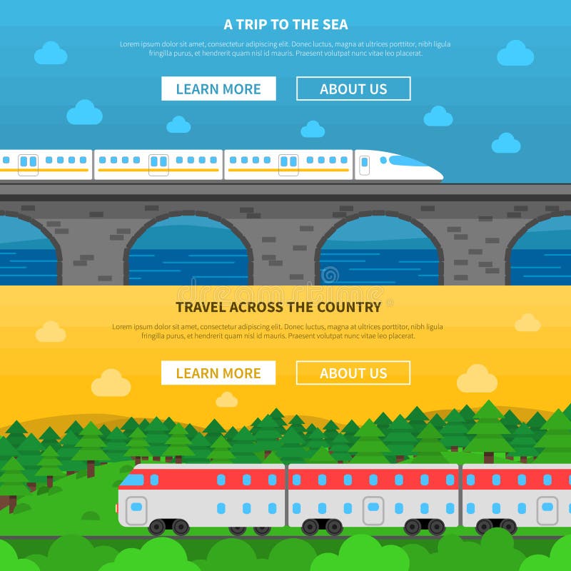 Railway banner set stock vector. Illustration of train - 246014620