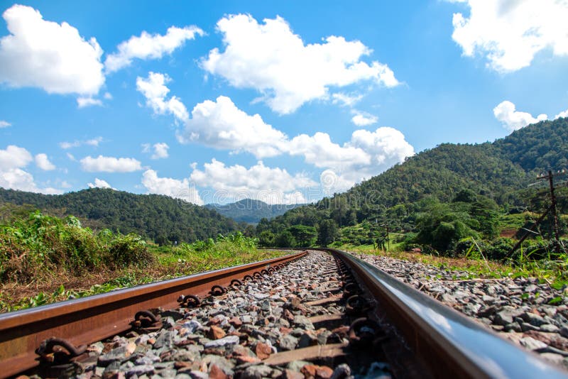 Railway on Blue Sky Background, Railway Pattern, Railway on Mountain ...
