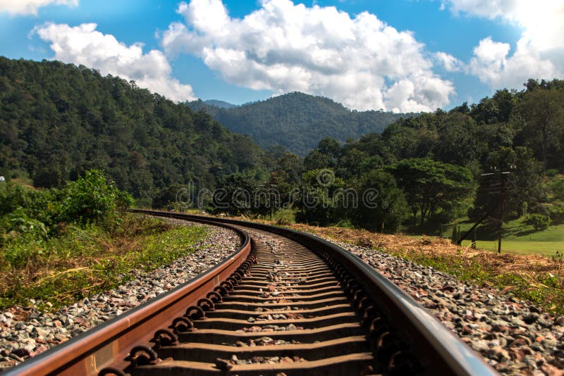 Railway on Blue Sky Background, Railway Pattern, Railway on Mountain ...