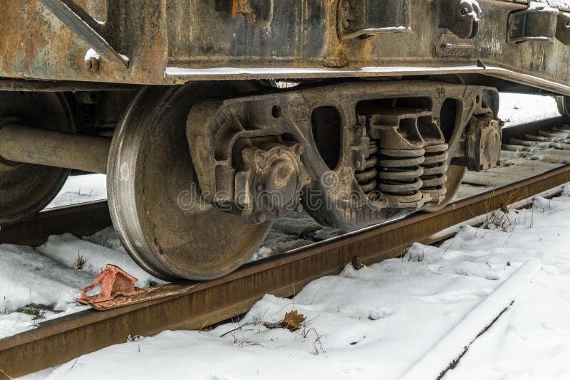 Railway Brake Shoe Under the Train Wheel on the Rails Stock Image ...