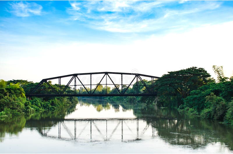 A Railway Bridge Cross Over the River at Countryside of Thailand Stock ...