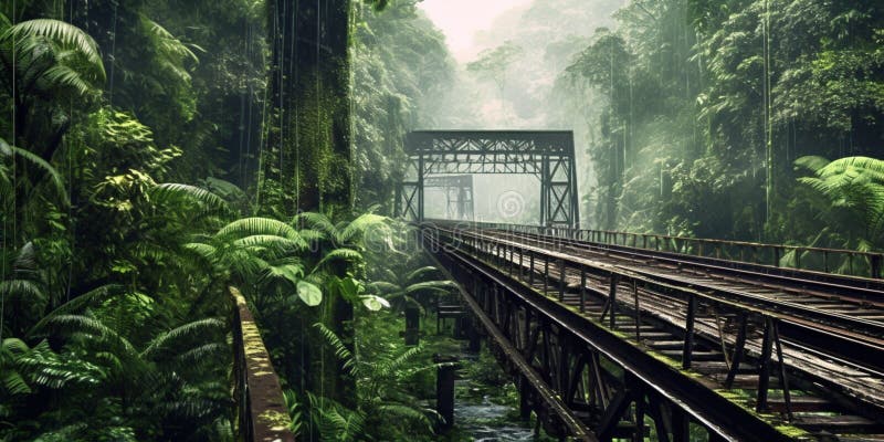 Railway Bridge in the Middle of a Forest Full of Trees Stock ...