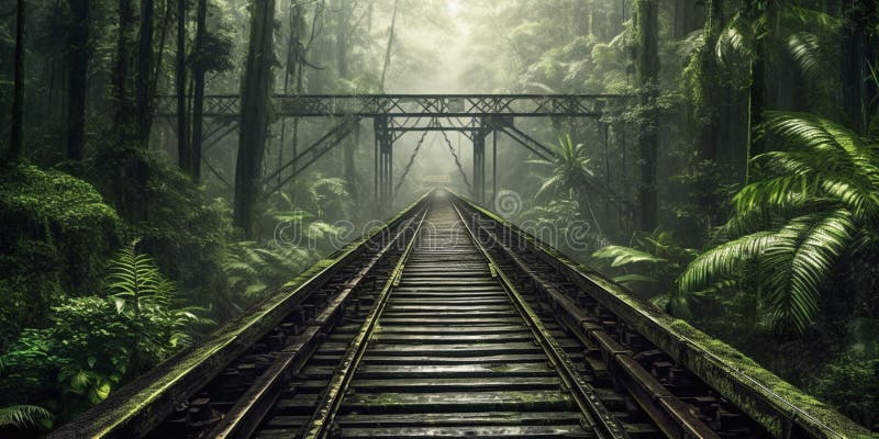 Railway Bridge in the Middle of a Forest Full of Trees Stock ...