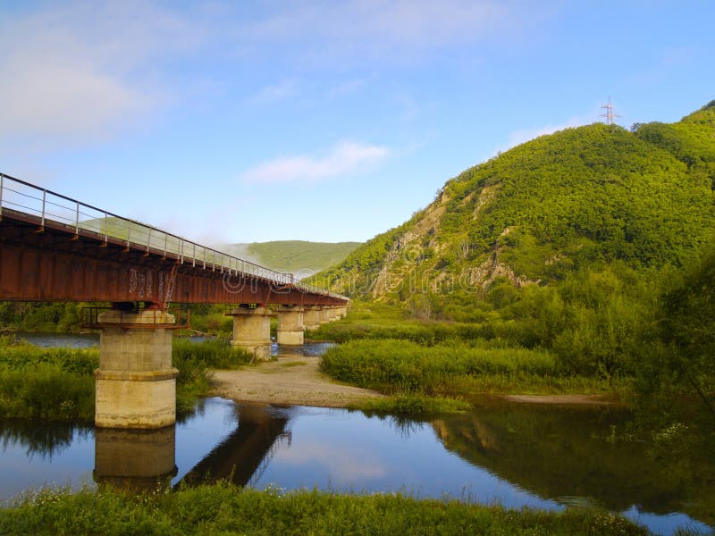 The Railway Bridge at a Mountain Slope Stock Photo - Image of metal ...
