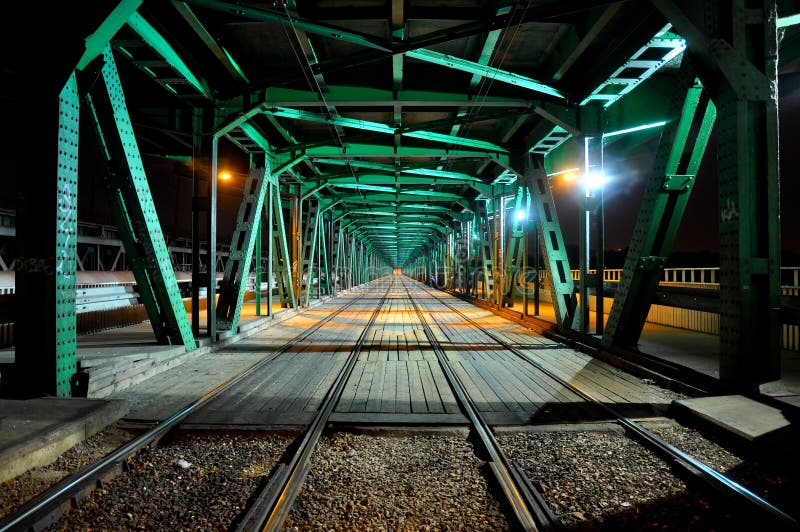 Railway bridge at night stock photo. Image of modern - 10836770