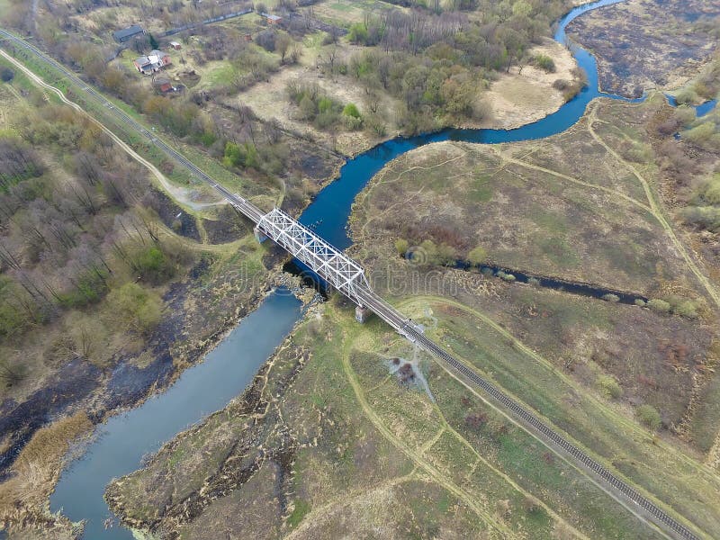 Railway Bridge Over the River, View from Above Stock Photo - Image of ...