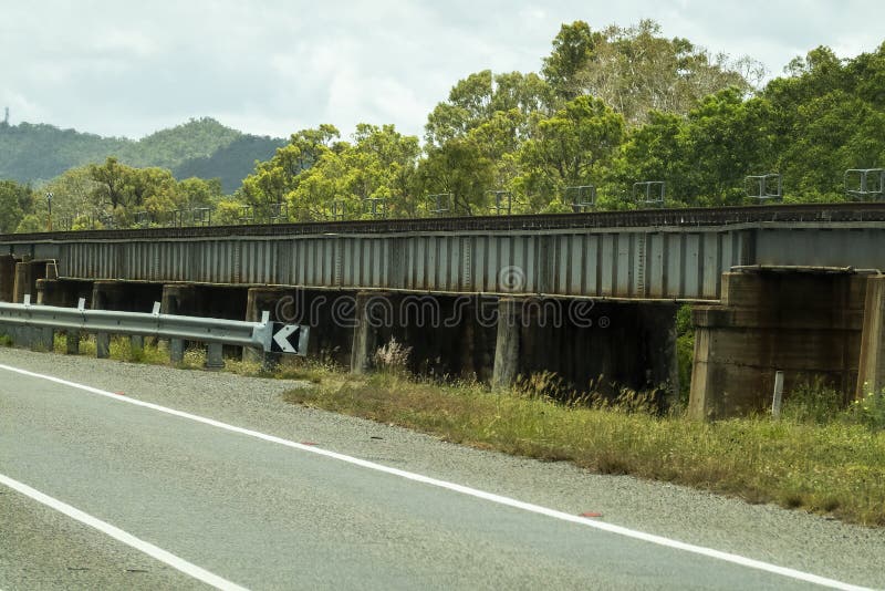 Railway Bridge on Side of Highway Stock Photo - Image of freight ...