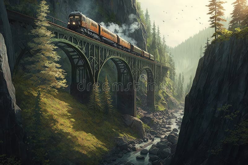 Railway Bridge, with Train Crossing Over a Deep Ravine Stock ...