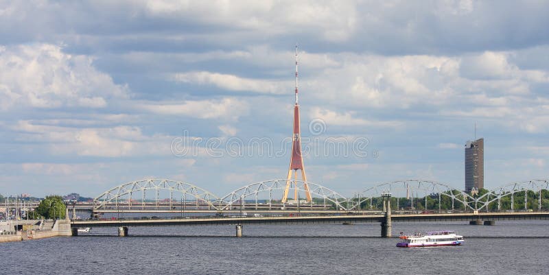 Railway Bridge and TV Tower in Riga, Latvia Stock Photo - Image of ...
