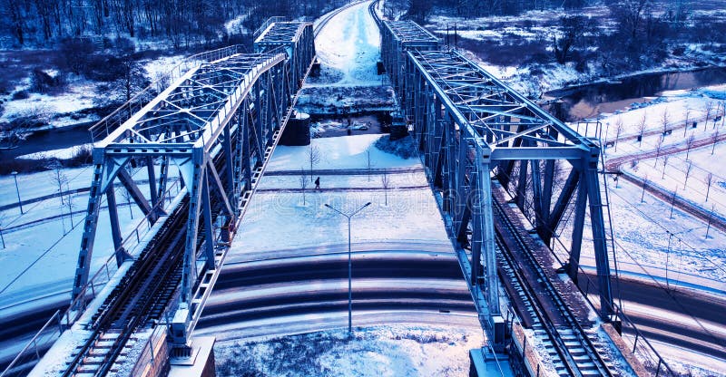 Railway Bridge Winter. Winter Industrial Landscape. View from Above ...