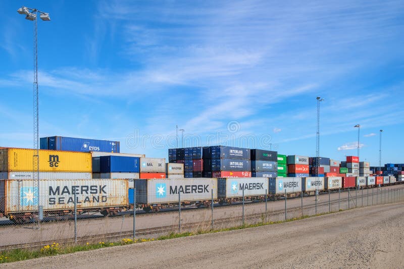 Railway Carriages with Loaded Containers Editorial Photo - Image of ...