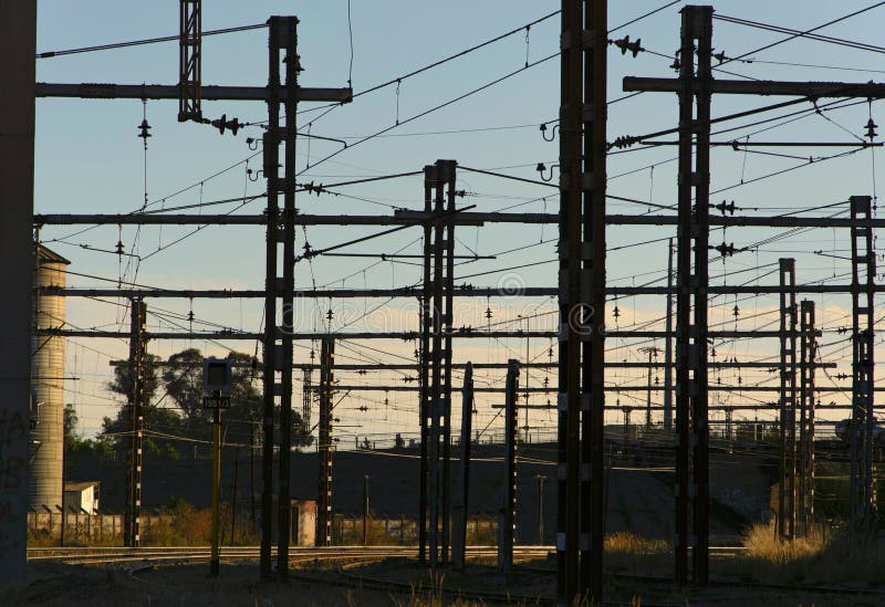 Railway catenaries stock image. Image of poles, voltage - 91933911