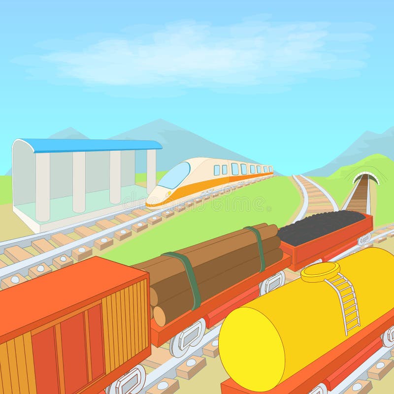 Railway Concept, Cartoon Style Stock Vector - Illustration of exterior ...