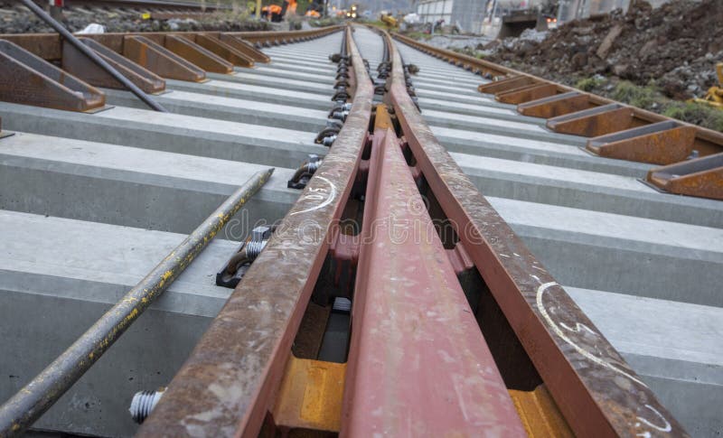 Railway Construction Site Detail with a Track Junction Stock Image ...