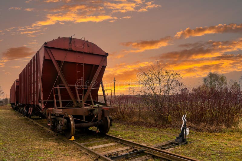 Railway Containers with Bulk Materials.Sunset Time Stock Image - Image ...