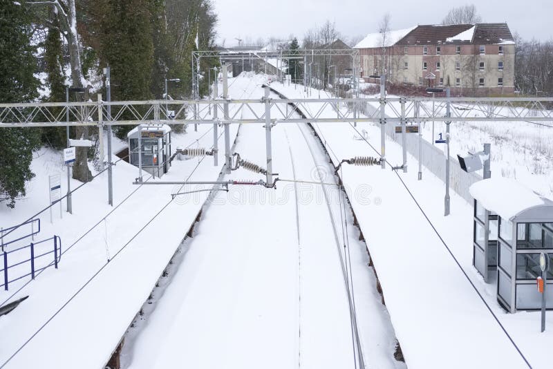 Railway Covered in Winter White Snow Cancelled Train Service Stock ...